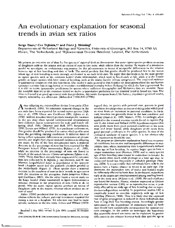 Pdf An Evolutionary Explanation For Seasonal Trends In Avian Sex Ratios 7340
