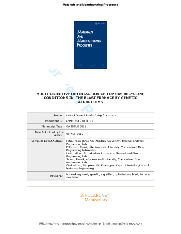 (PDF) Multiobjective Optimization of Top Gas Recycling Conditions in ...