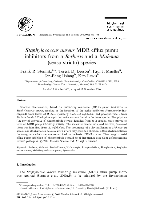 (PDF) Staphylococcus aureus MDR efflux pump inhibitors from a Berberis and a Mahonia (sensu ...