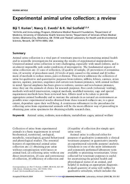 (PDF) Experimental animal urine collection: a review