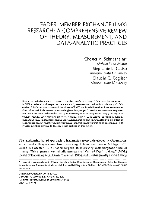 (PDF) Leader-member exchange (LMX) research: A comprehensive review of ...