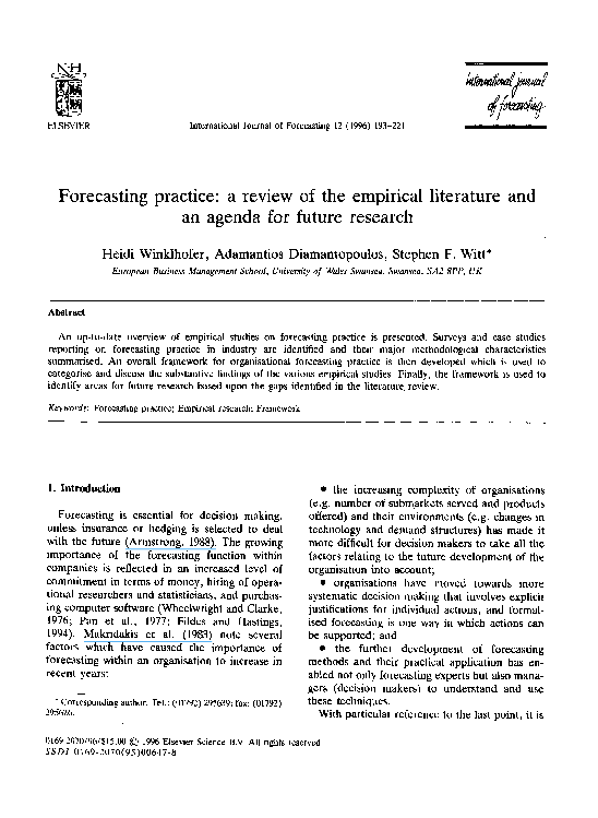(PDF) Forecasting practice: A review of the empirical literature and an ...
