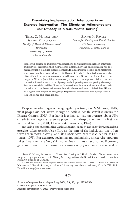 (PDF) Examining Implementation Intentions in an Exercise Intervention ...
