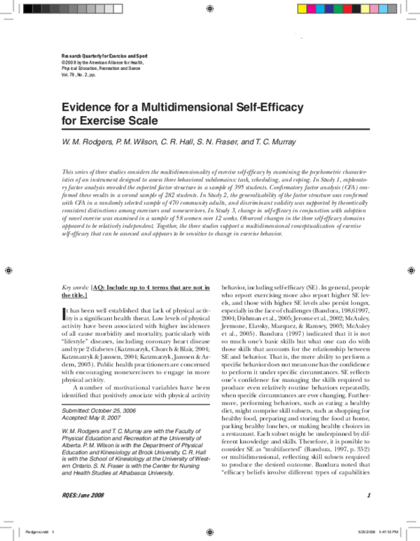 (PDF) Evidence for a Multidimensional Self-Efficacy for Exercise Scale