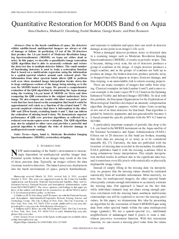 (PDF) Quantitative Restoration for MODIS Band 6 on Aqua