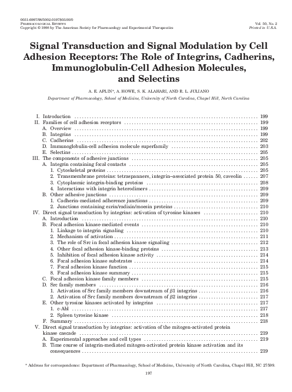 (PDF) Signal transduction and signal modulation by cell adhesion ...