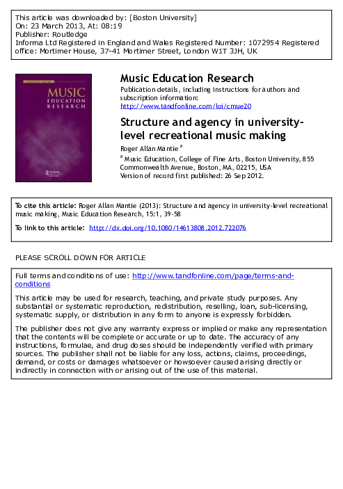 (PDF) Structure and agency in university- level recreational music making