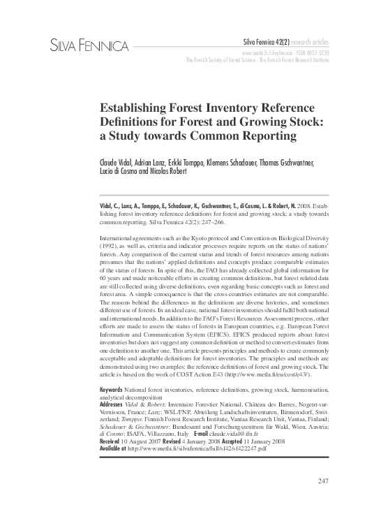 (PDF) Establishing forest inventory reference definitions for forest ...