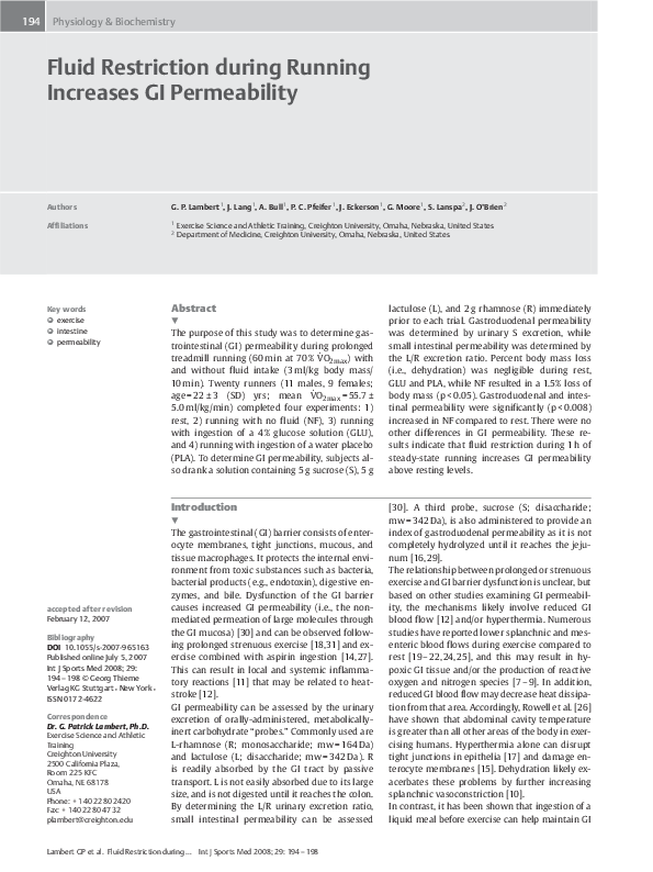 (PDF) Fluid Restriction during Running Increases GI Permeability