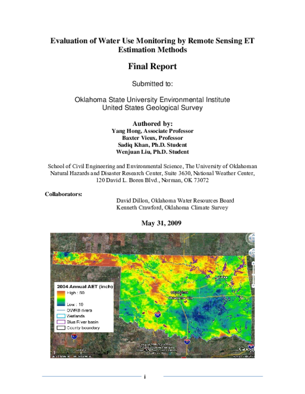 (PDF) Evaluation of Water Use Monitoring by Remote Sensing ET ...