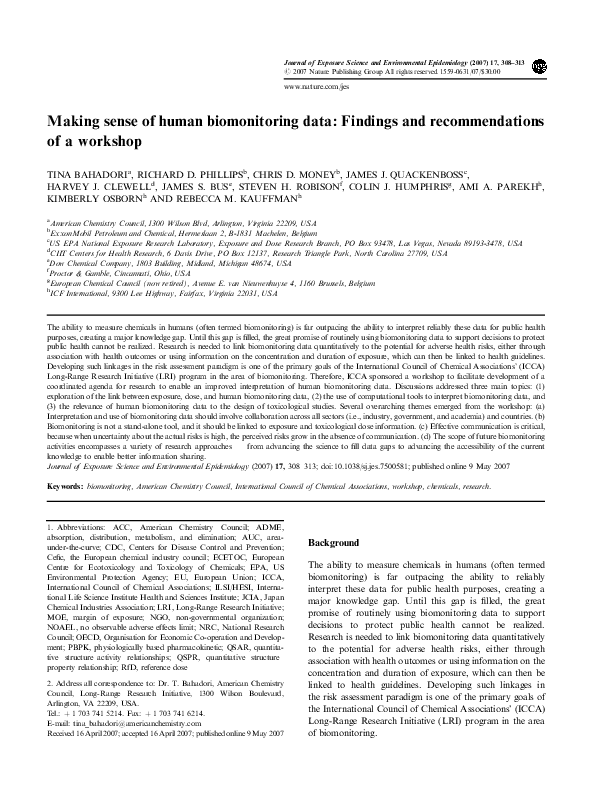 (PDF) Making sense of human biomonitoring data: Findings and ...