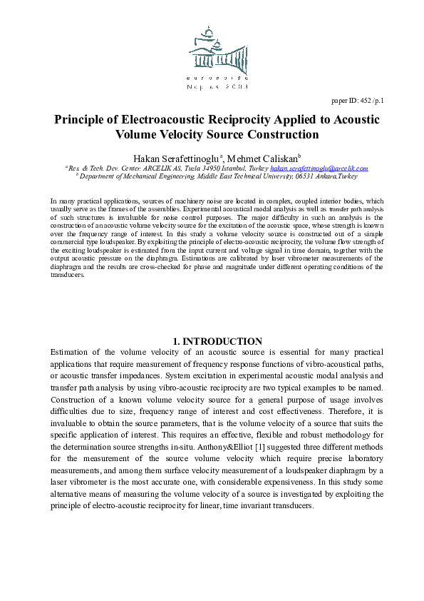 (DOC) Principle of Electroacoustic Reciprocity Applied to Acoustic ...