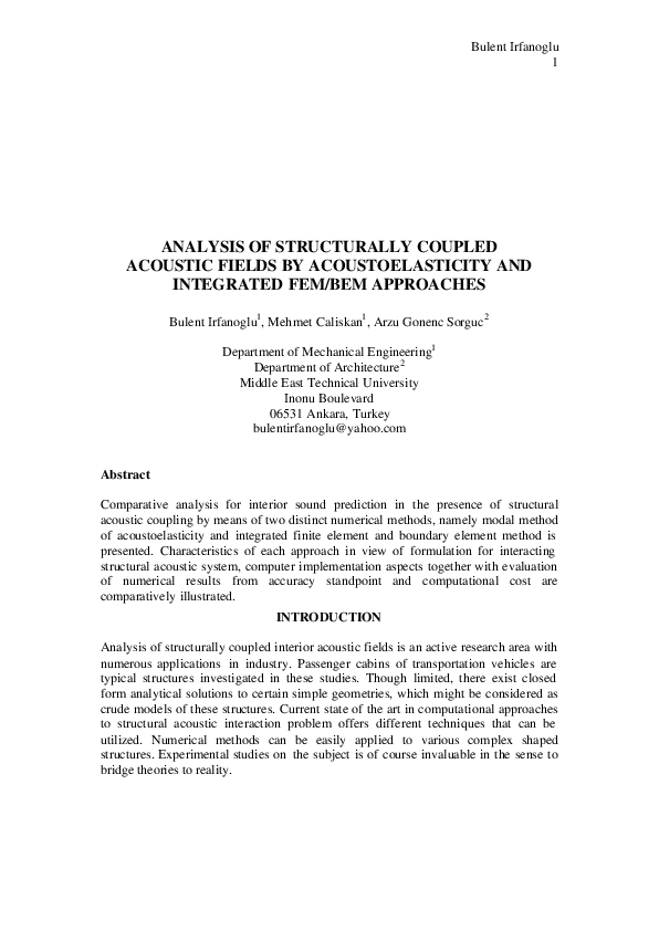 (PDF) Analysis of Structurally Coupled Acoustic Fields by Acoustoelasticity and Integrated FEM ...