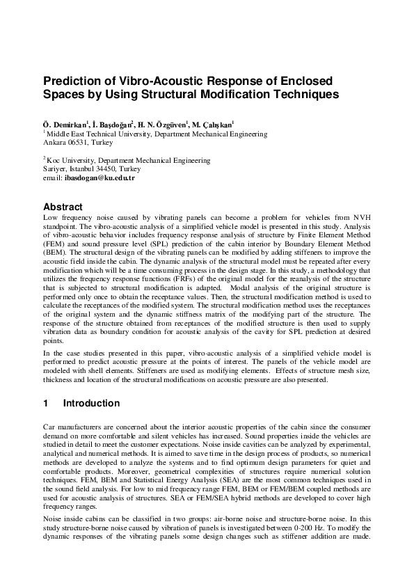 Pdf Prediction Of Vibro Acoustic Response Of Enclosed Spaces By Using Structural Modification