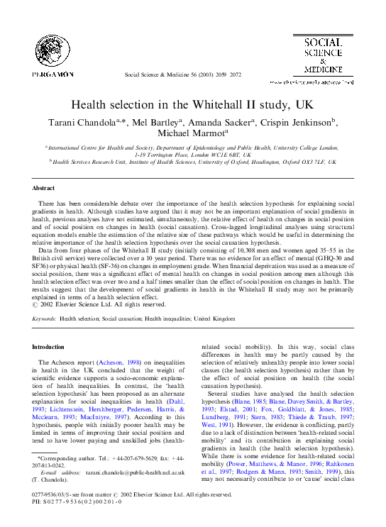 (PDF) Health selection in the Whitehall II study, UK