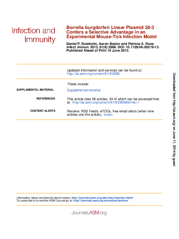 (PDF) Borrelia burgdorferi Linear Plasmid 28-3 Confers a Selective ...