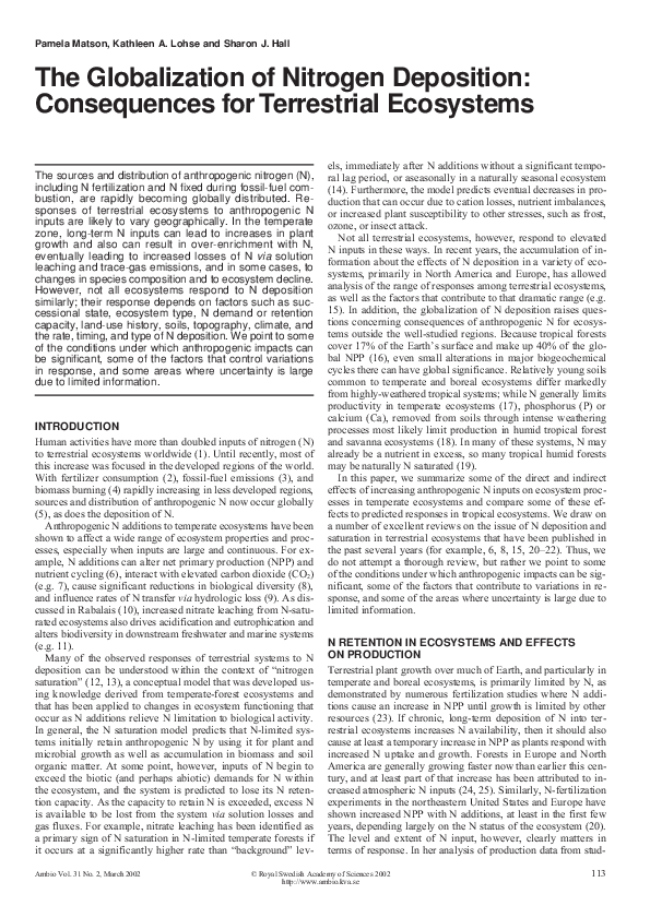 (PDF) The Globalization of Nitrogen Deposition: Consequences for ...
