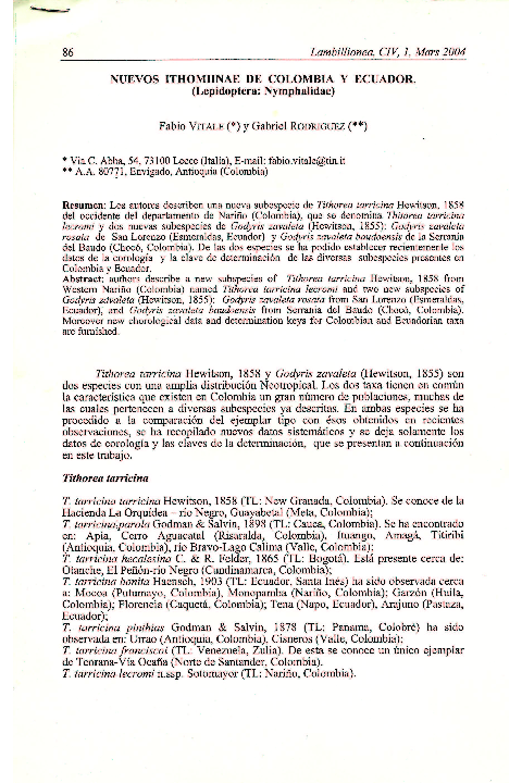 (PDF) NUEVOS ITHOMIINAE DE COLOMBIA y ECUADOR. (Lepidoptera: Nymphalidae)