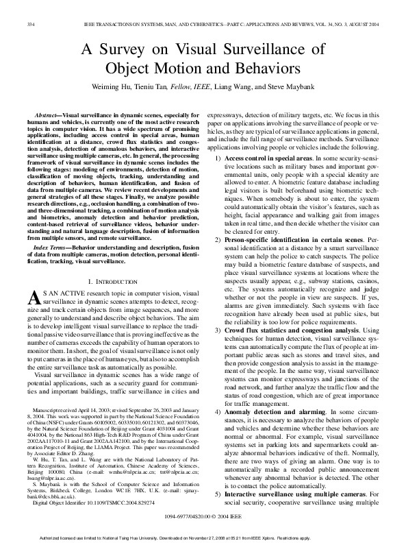 (PDF) A Survey on Visual Surveillance of Object Motion and Behaviors