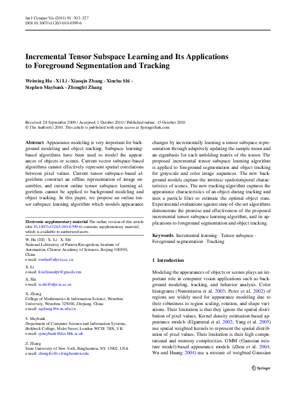 Pdf Incremental Tensor Subspace Learning And Its Applications To Foreground Segmentation And 