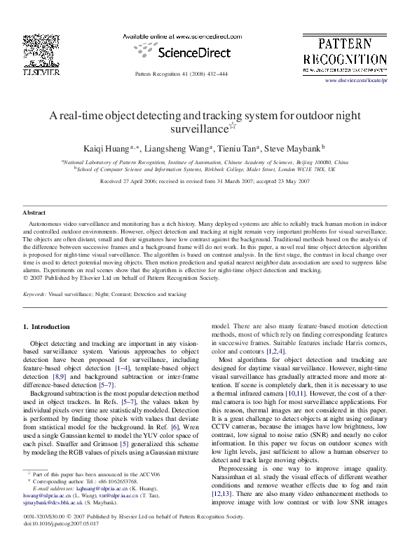 Pdf A Real Time Object Detecting And Tracking System For Outdoor Night Surveillance