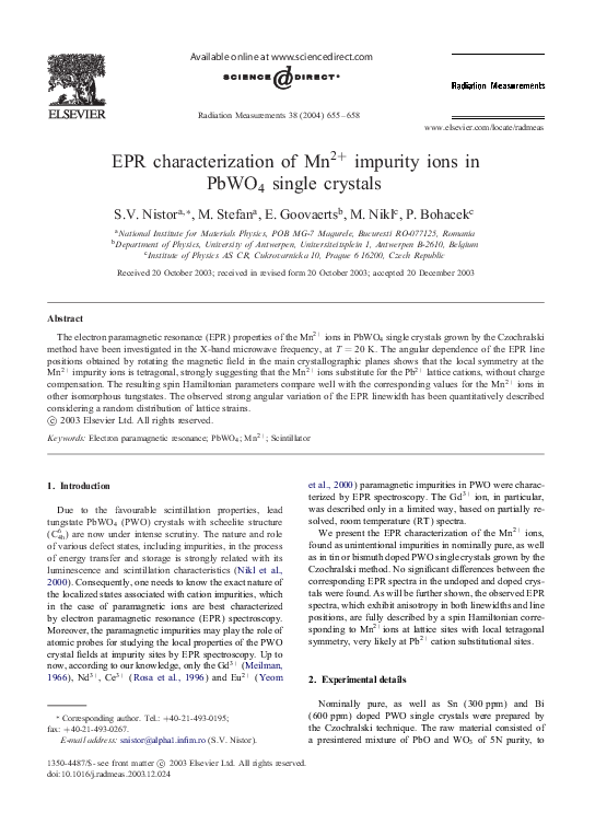 (PDF) EPR characterization of Mn2+ impurity ions in PbWO4 single ...
