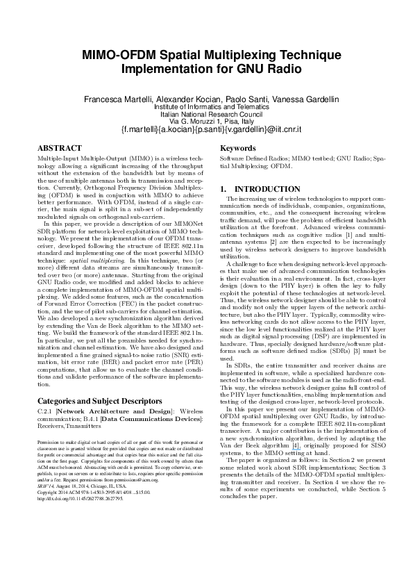 Pdf Mimo Ofdm Spatial Multiplexing Technique Implementation For Gnu Radio