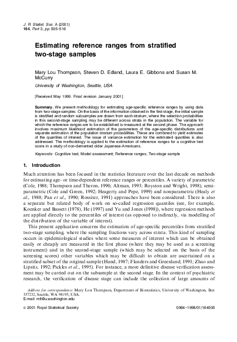 (PDF) Estimating reference ranges from stratified two-stage samples