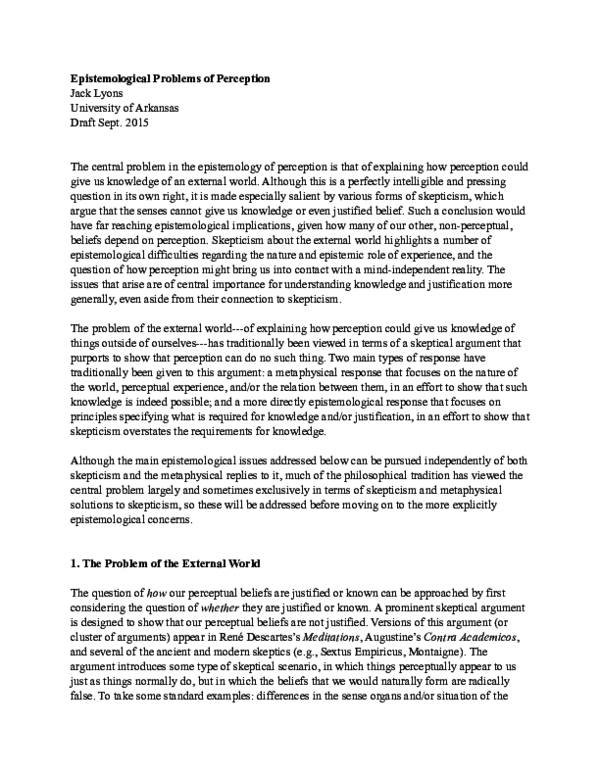 (PDF) Epistemological Problems of Perception