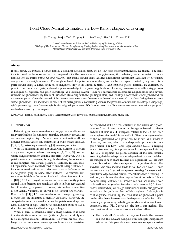Pdf Point Cloud Normal Estimation Via Low Rank Subspace Clustering