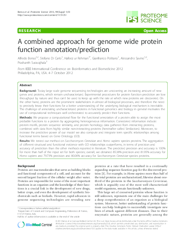 Pdf A Combined Approach For Genome Wide Protein Function Annotation Prediction