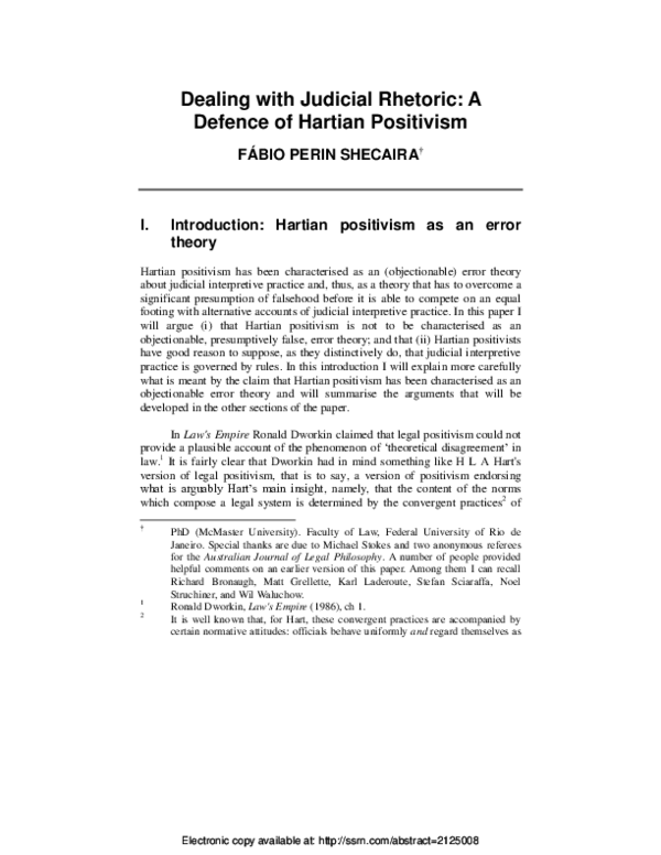 (PDF) Dealing with Judicial Rhetoric: A Defence of Hartian Positivism ...