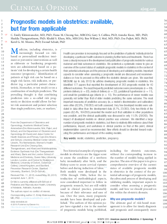 (PDF) Prognostic models in obstetrics: available, but far from applicable