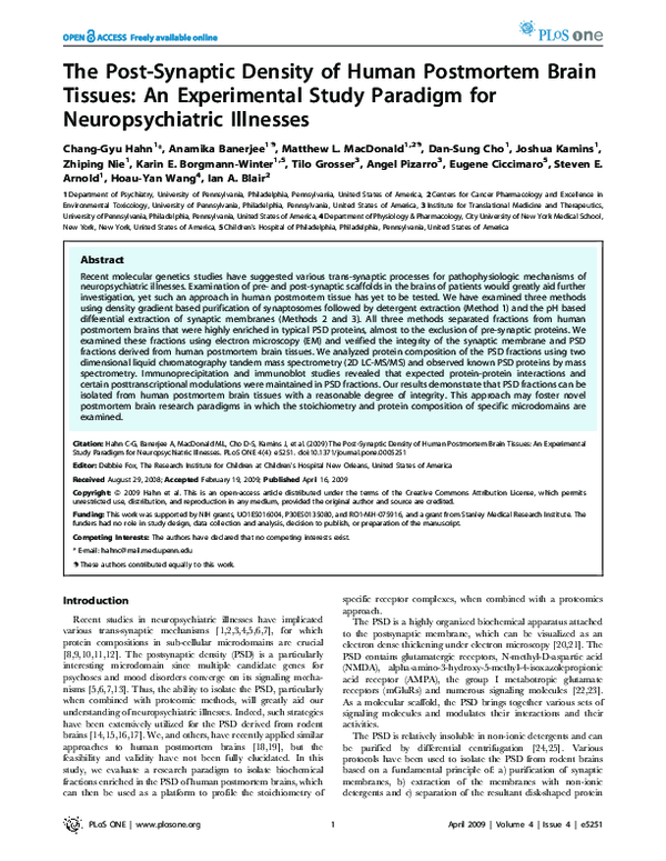 (PDF) The Post-Synaptic Density of Human Postmortem Brain Tissues: An ...