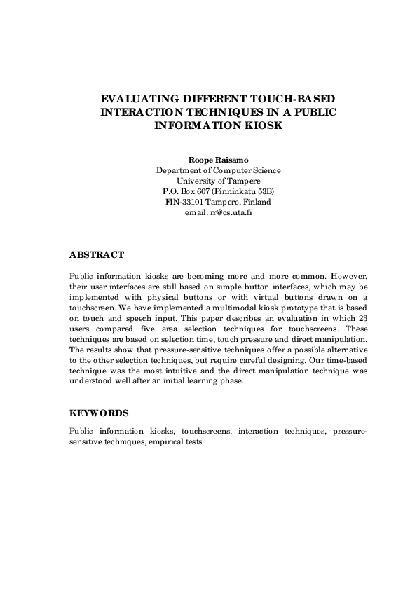 (PDF) Evaluating different touch-based interaction techniques in a public information kiosk ...