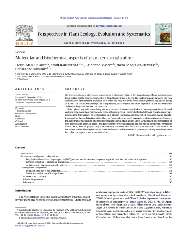 (PDF) Molecular and biochemical aspects of plant terrestrialization