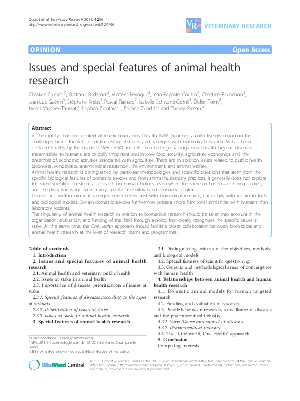 (PDF) Issues and special features of animal health research