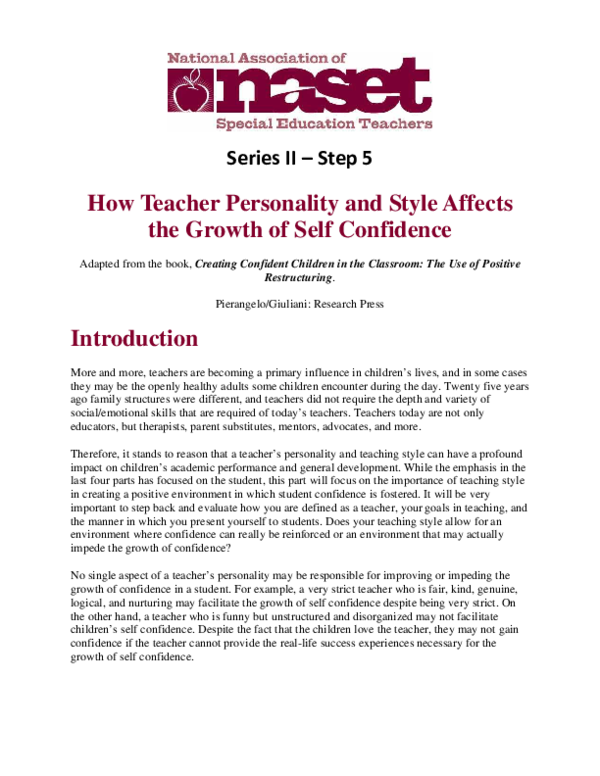 (PDF) Teacher Personality and Style