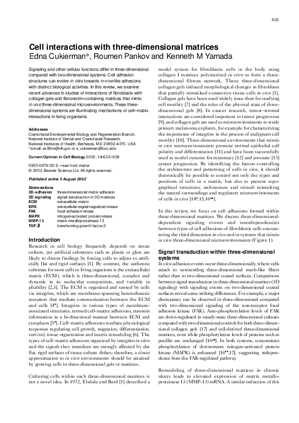 (PDF) Cell interactions with three-dimensional matrices
