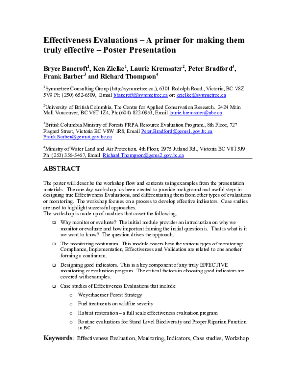 (PDF) Effectiveness Evaluations–A primer for making them truly effective–Poster Presentation