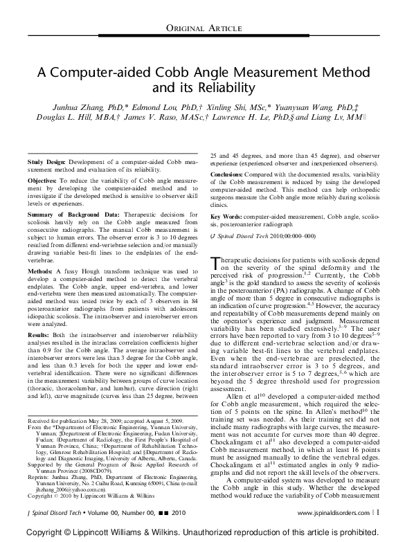 (PDF) A Computer-aided Cobb Angle Measurement Method and its Reliability