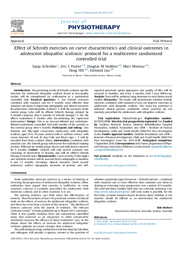 (PDF) Effect of Schroth exercises on curve characteristics and clinical outcomes in adolescent ...