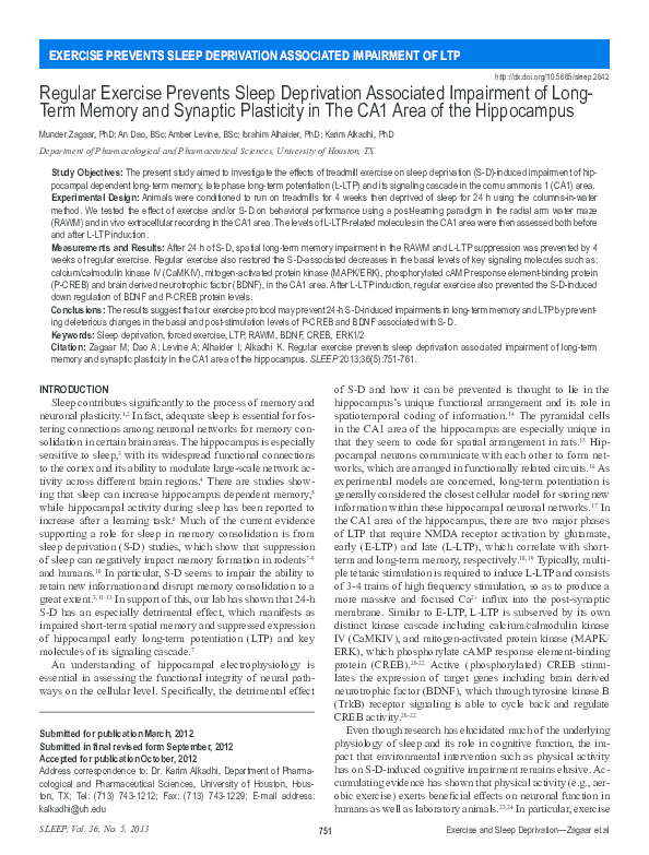 (PDF) Regular Exercise Prevents Sleep Deprivation Associated Impairment ...