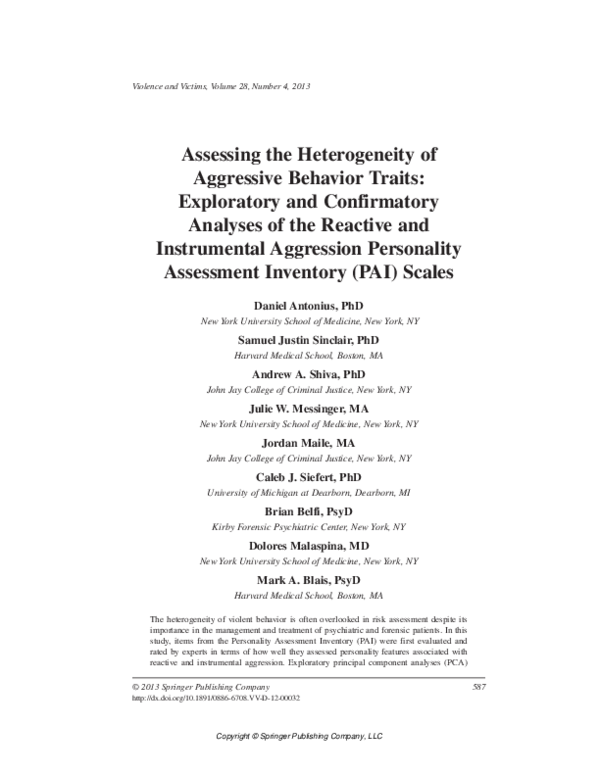 (PDF) Assessing the Heterogeneity of Aggressive Behavior Traits ...