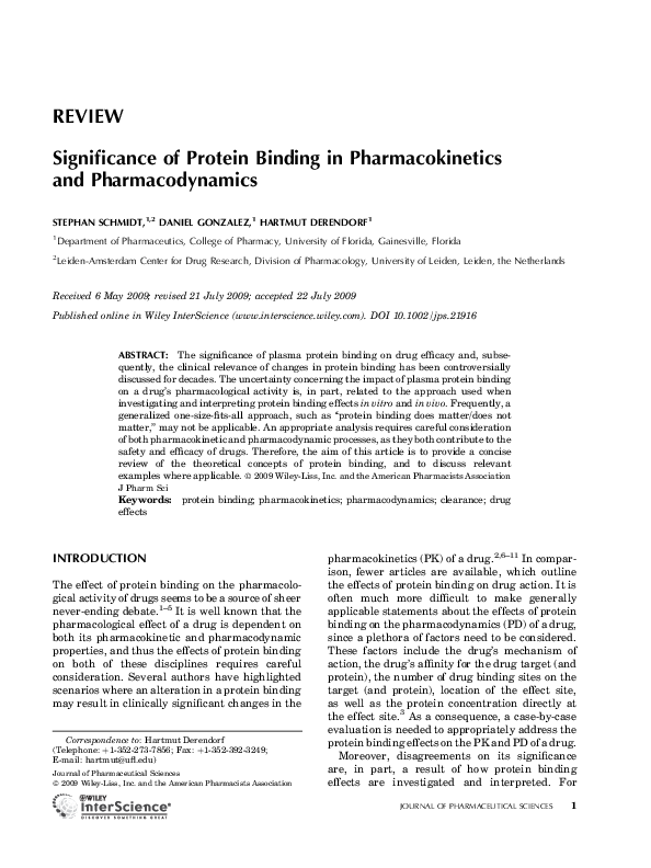 (PDF) Significance of protein binding in pharmacokinetics and ...