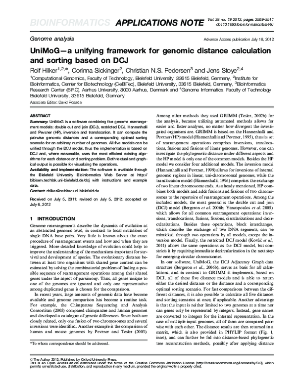 Pdf Unimog A Unifying Framework For Genomic Distance Calculation And Sorting Based On Dcj