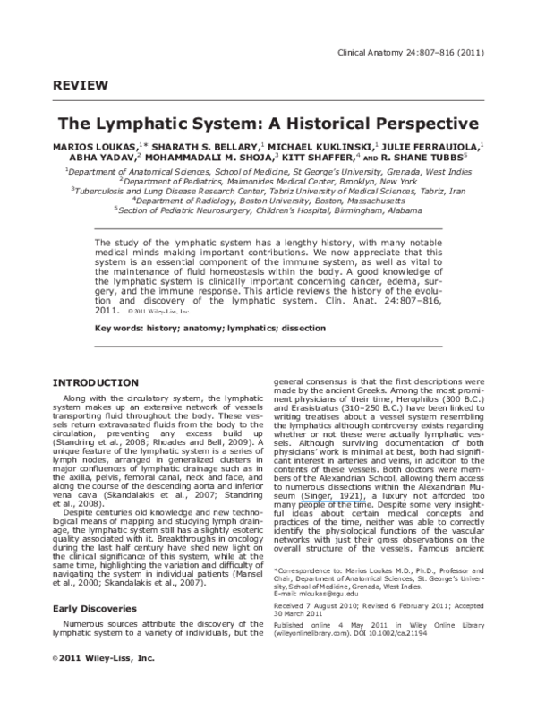 (PDF) The lymphatic system: A historical perspective