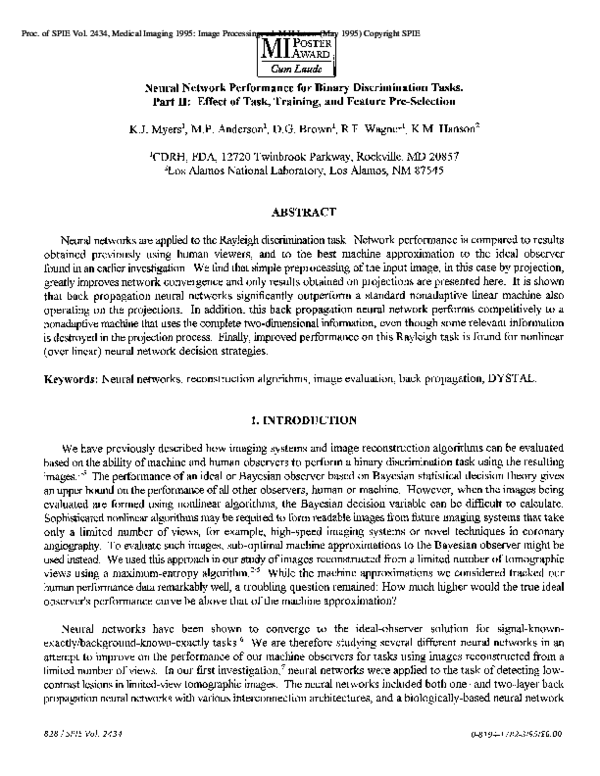 Pdf Neural Network Performance For Binary Discrimination Tasks Part Ii Effect Of Task
