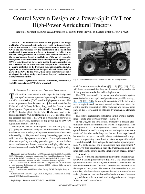 (PDF) Control System Design on a Power-Split CVT for High-Power ...