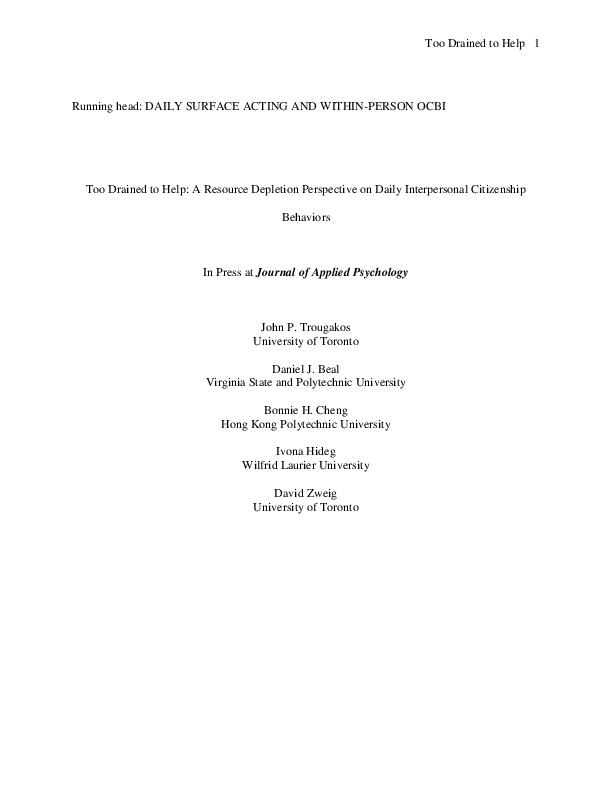 (PDF) Too Drained to Help: A Resource Depletion Perspective on Daily ...